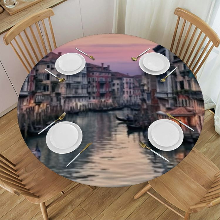 Round Table Cloth,Venice Italy Sunset Grand Canal Rialto Bridge Elastic ...