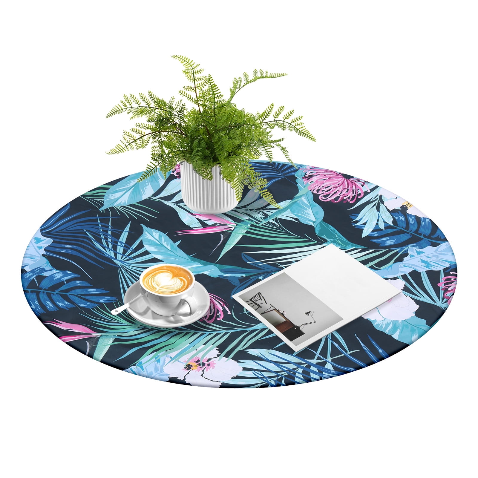 Round Table Cloth with Elastic Edge Protective Waterproof Wipeable ...