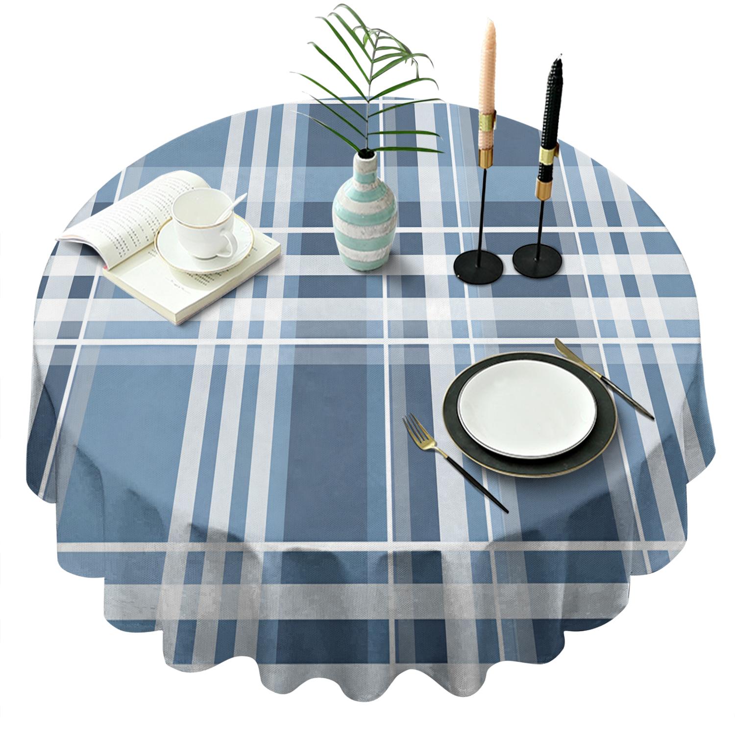 Round Table Clothes Royal Blue and White Checkered Buffalo Palid Table ...
