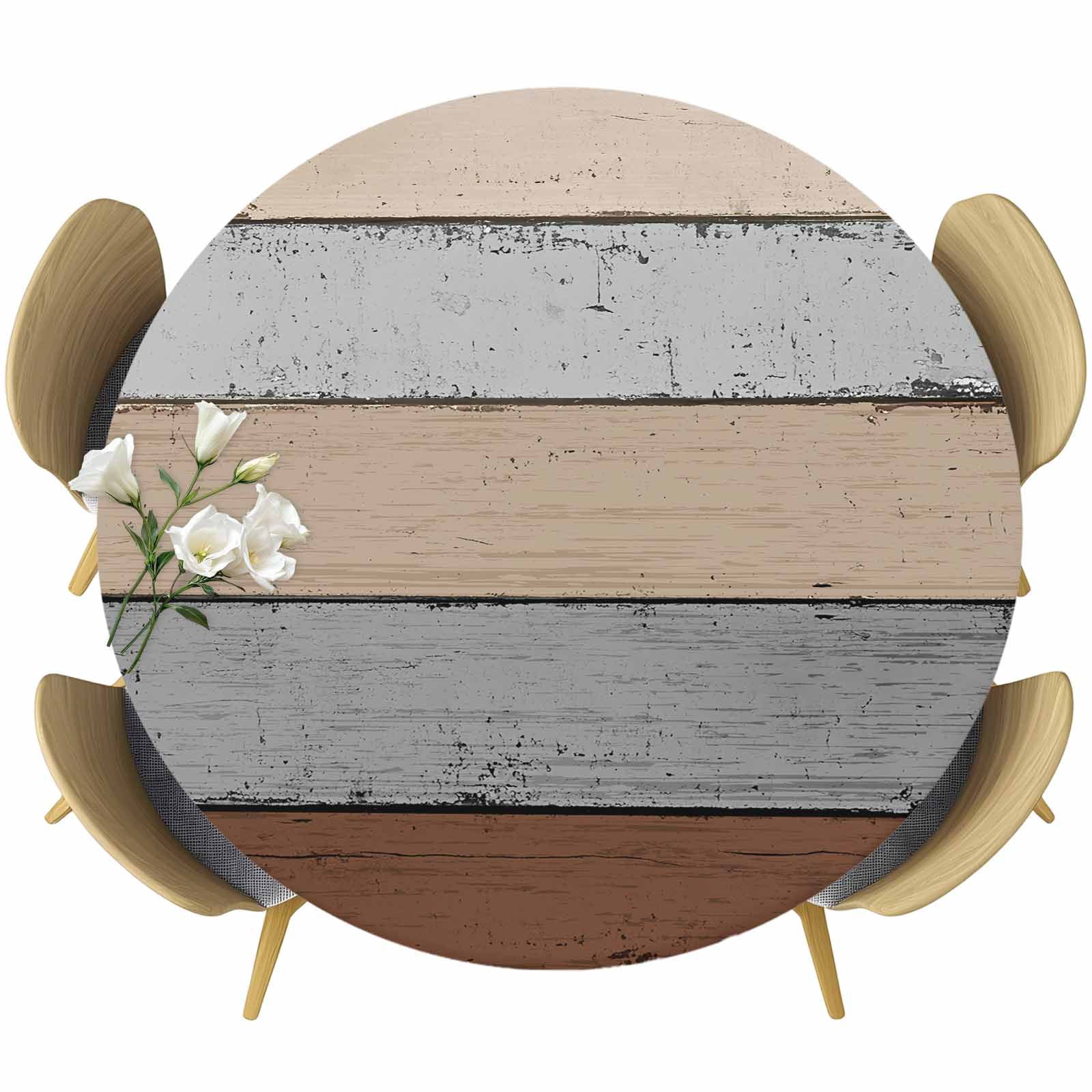Round Table Cover 36-44 Inch Brown Wooden Waterproof Reusable Table ...
