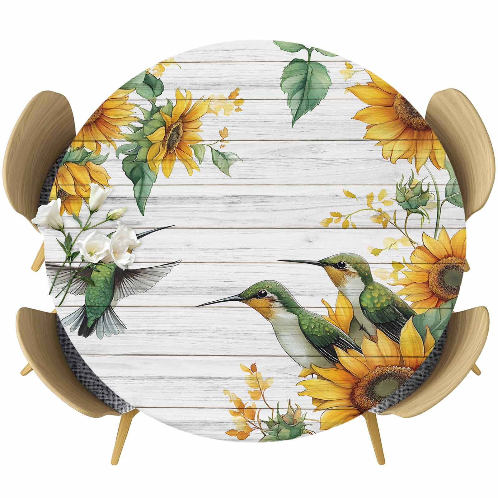 Round Table Cover 45-54 Inch Sunflower Waterproof Reusable Table Cloth ...