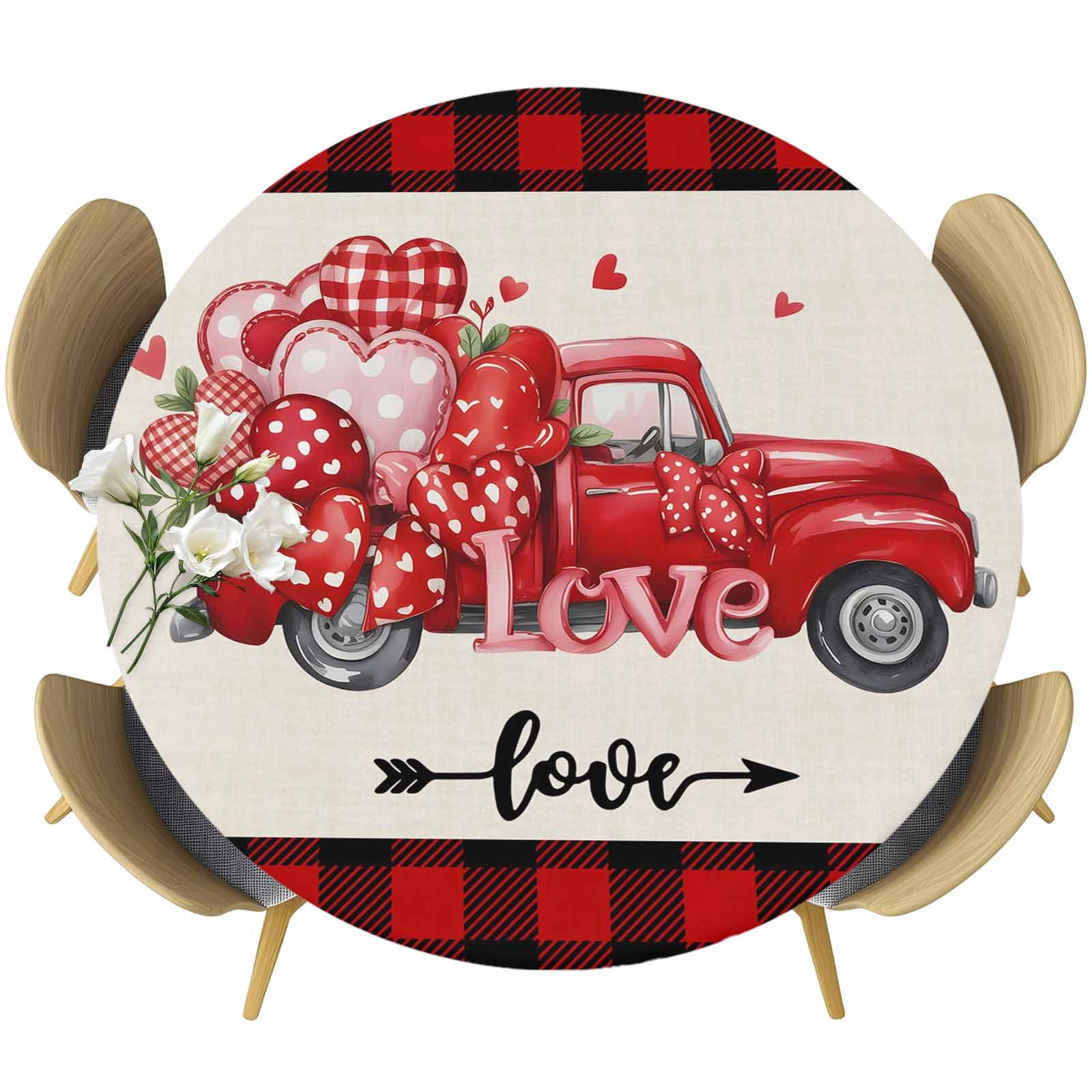 Round Table Cover 45-54 Inch Valentine's Day Waterproof Reusable Table ...