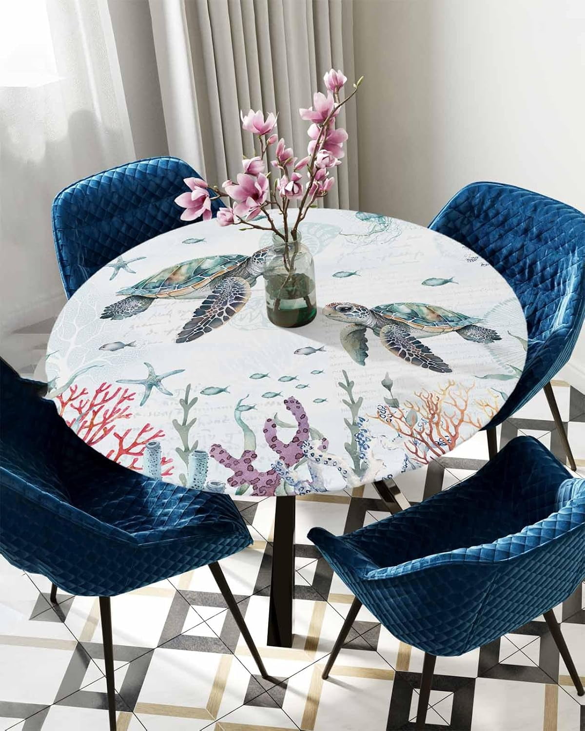 Round Table Cover 45"-54", Waterproof Reusable Table Cloth Round Fitted ...