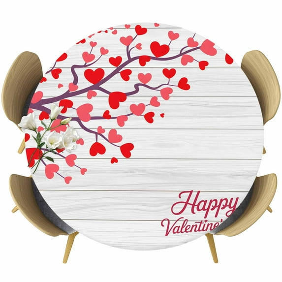 Round Table Cover 55-60 Inch Happy Valentine's Day Waterproof Reusable ...