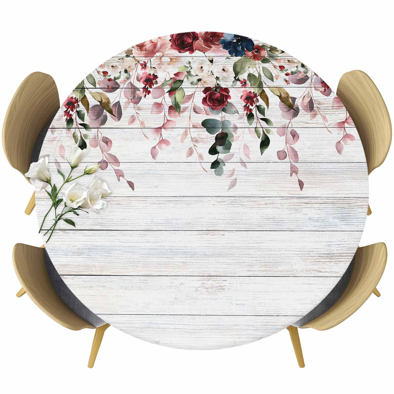 Round Table Cover 55-60 Inch Pink Valentine's Day Waterproof Reusable ...