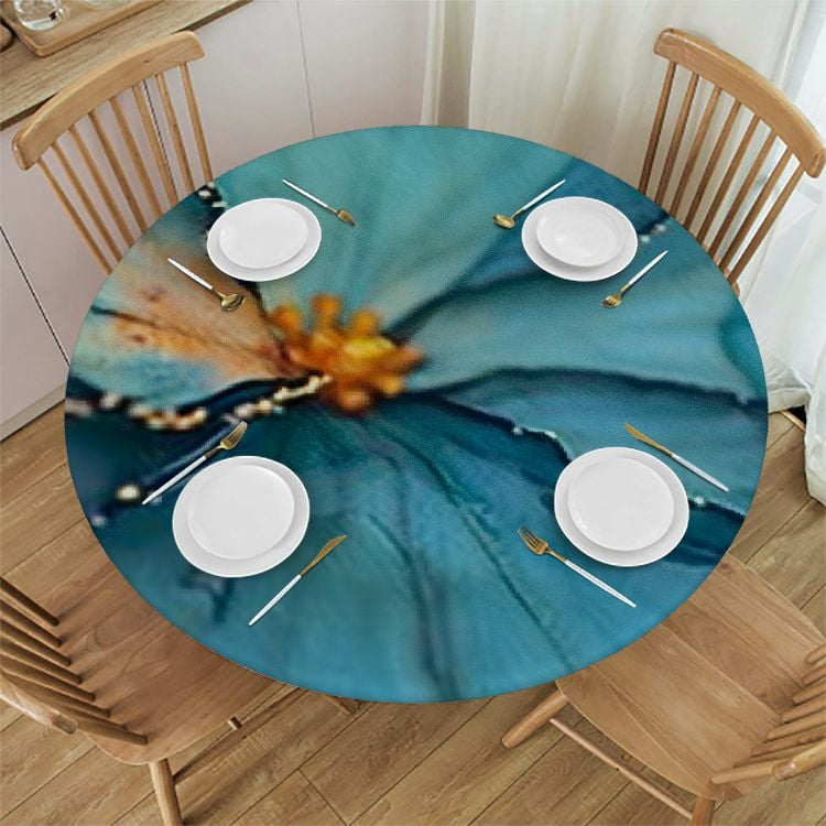 Round Table Cover Waterproof Reusable Table Cloth Round Fitted Vinyl ...
