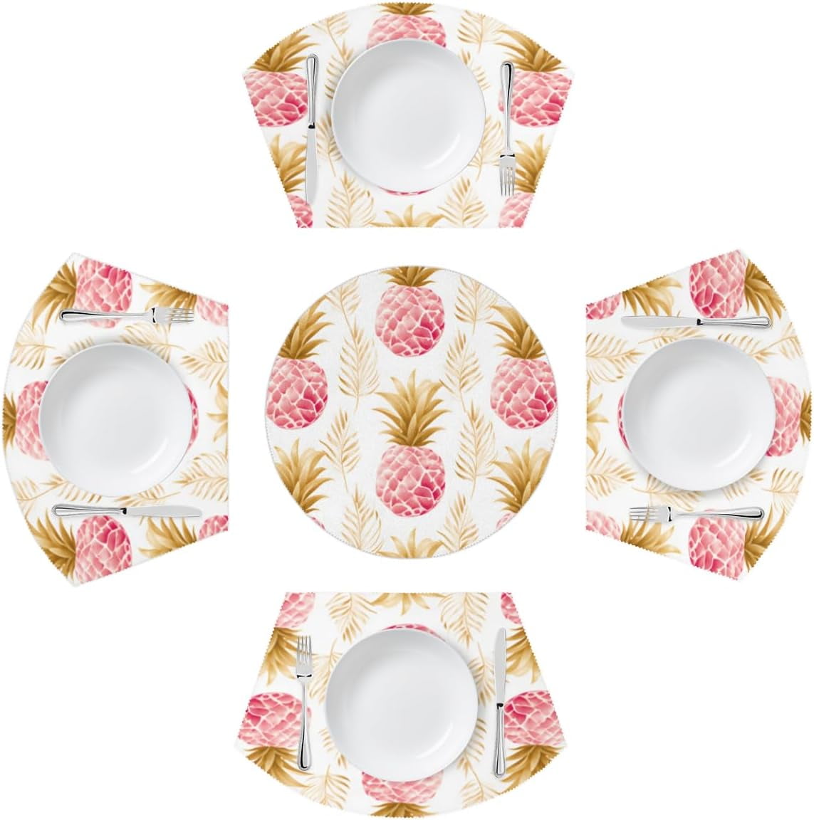Round Table Placemats Gold Pineapple Wedge Placemat with Centerpiece ...