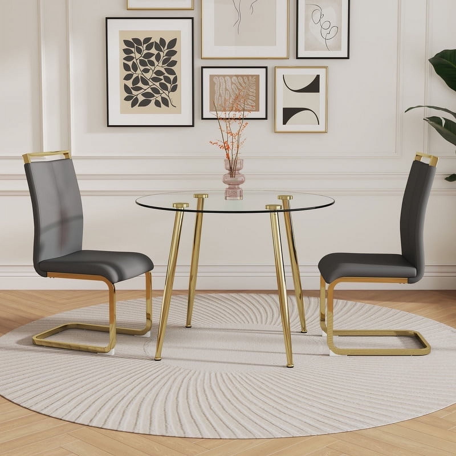 Round Table Set for 2, Sudica 40" Tempered Glass Gold Legs Dining Table ...