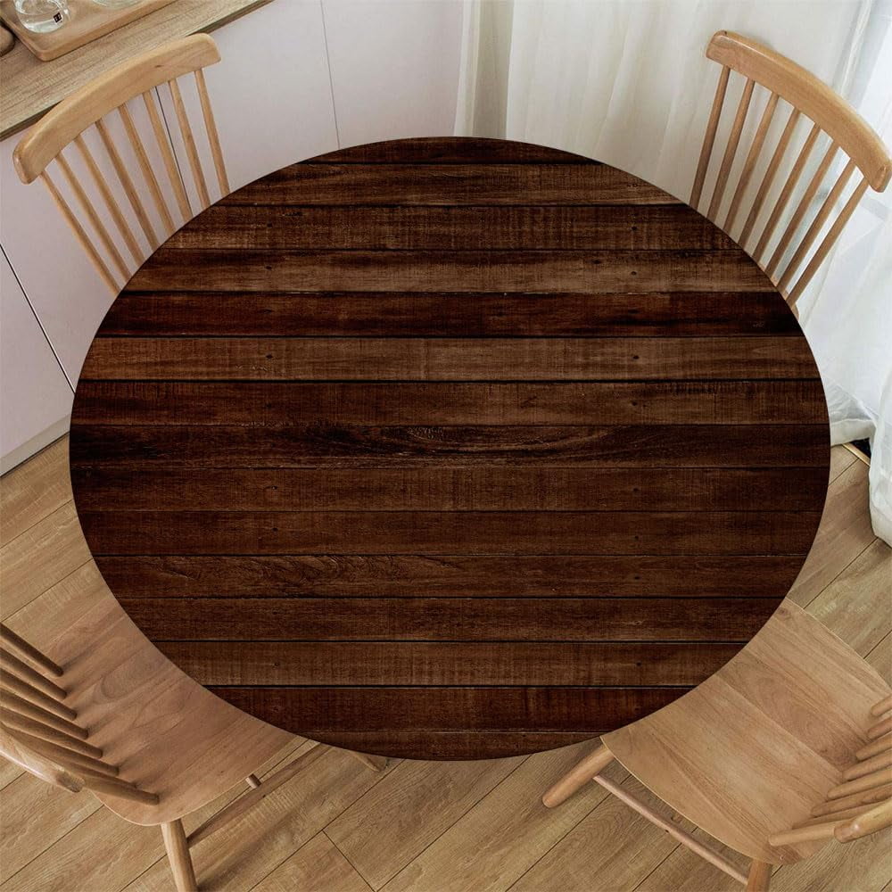 Round Table Top Cover Aged Wooden Planks Texture Vertically Striped ...
