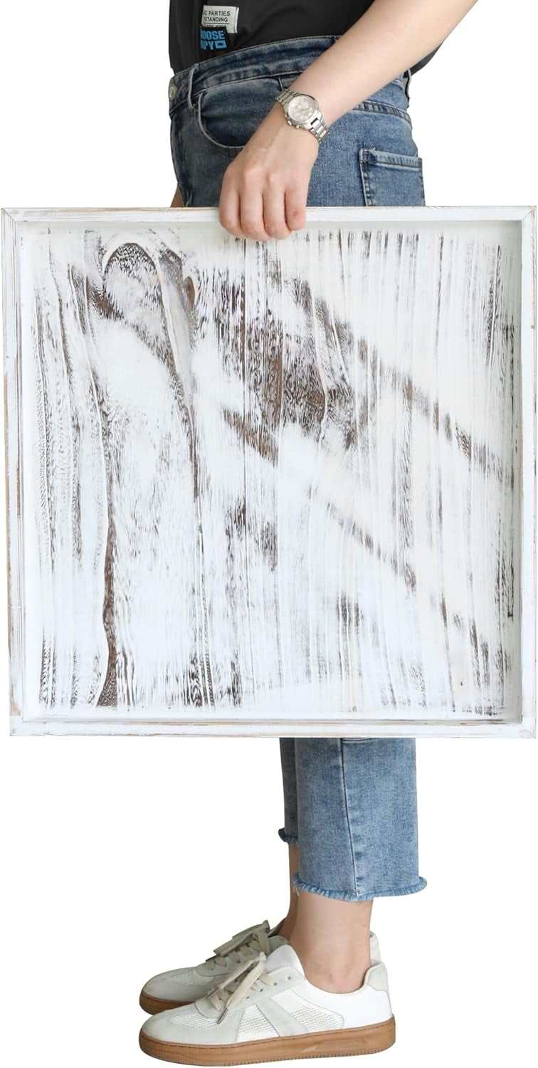 Round Table Tray Round-24 - Rustic Wooden Serving Tray for Farmhouse ...