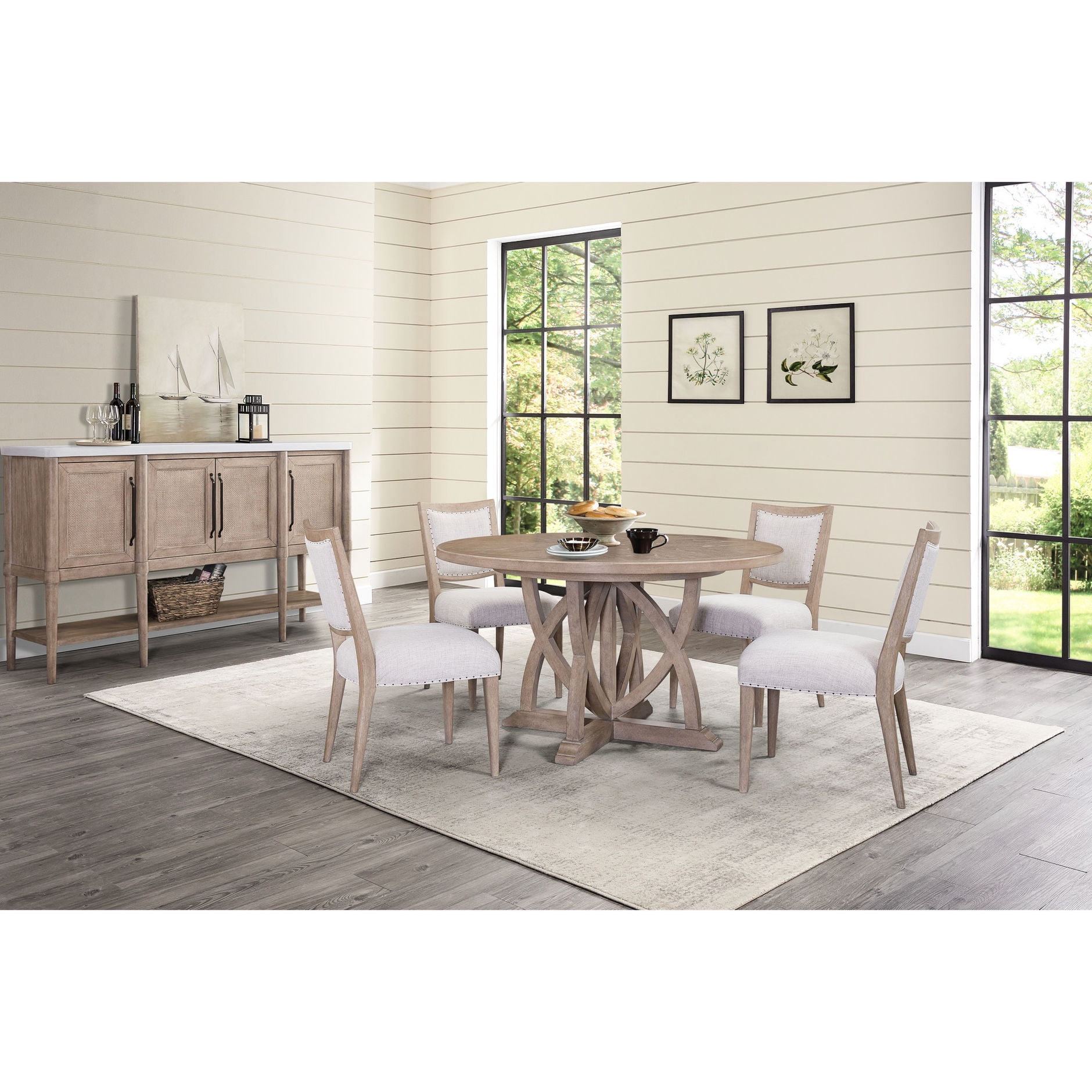 Round Table with Removable Leaf, 4 Chairs and Cement Server in Sand ...