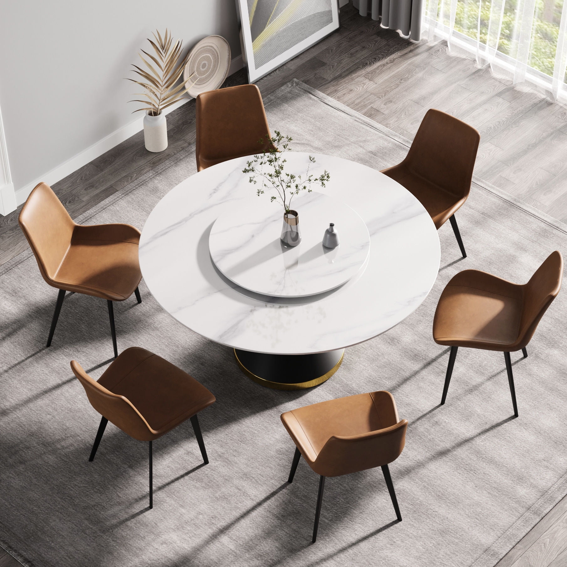 Round Table with Rotating Disk | Accommodates 6, Great for Home Meals ...