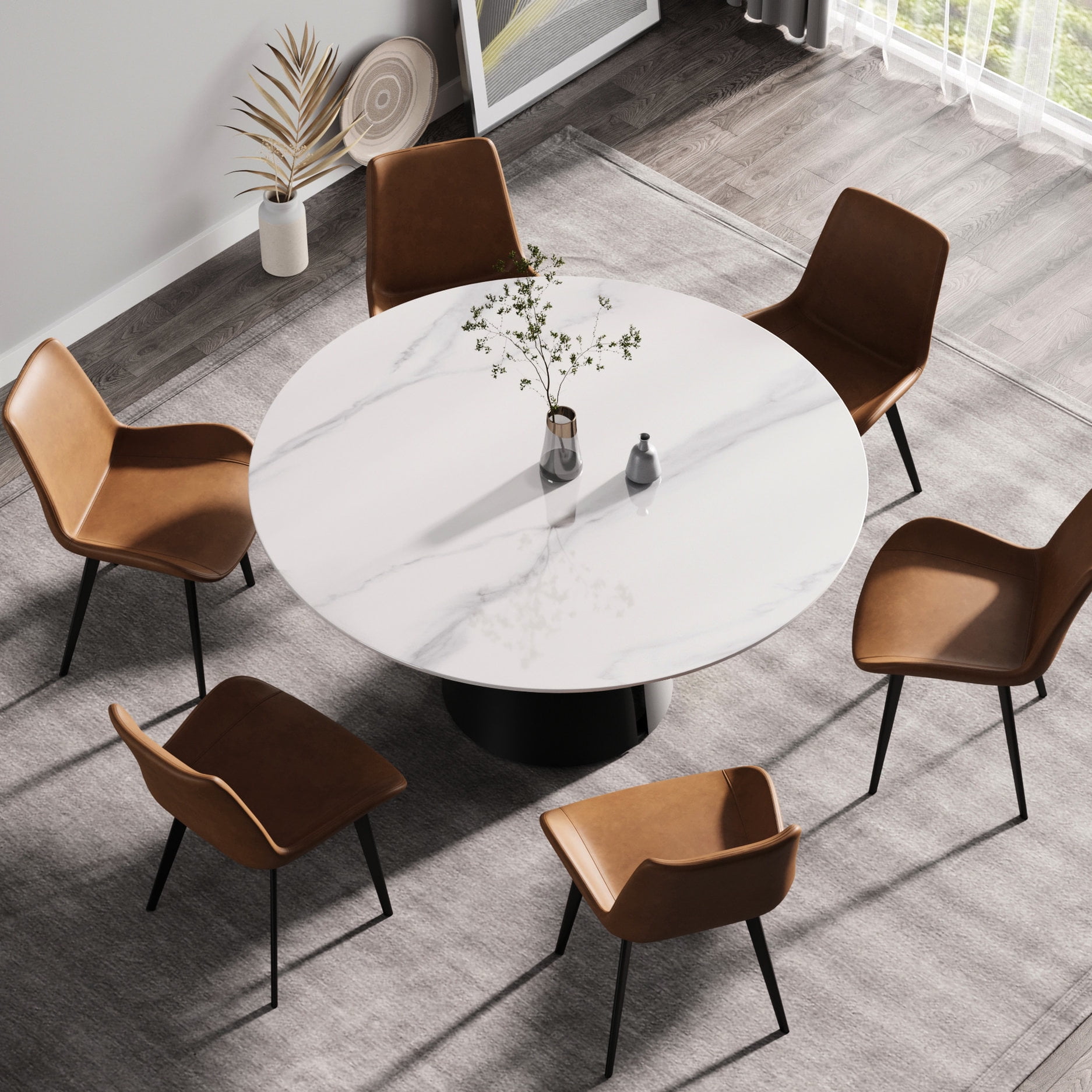 Round Table with Sintered Stone Top | Seats 6 | Carbon Steel Base for ...