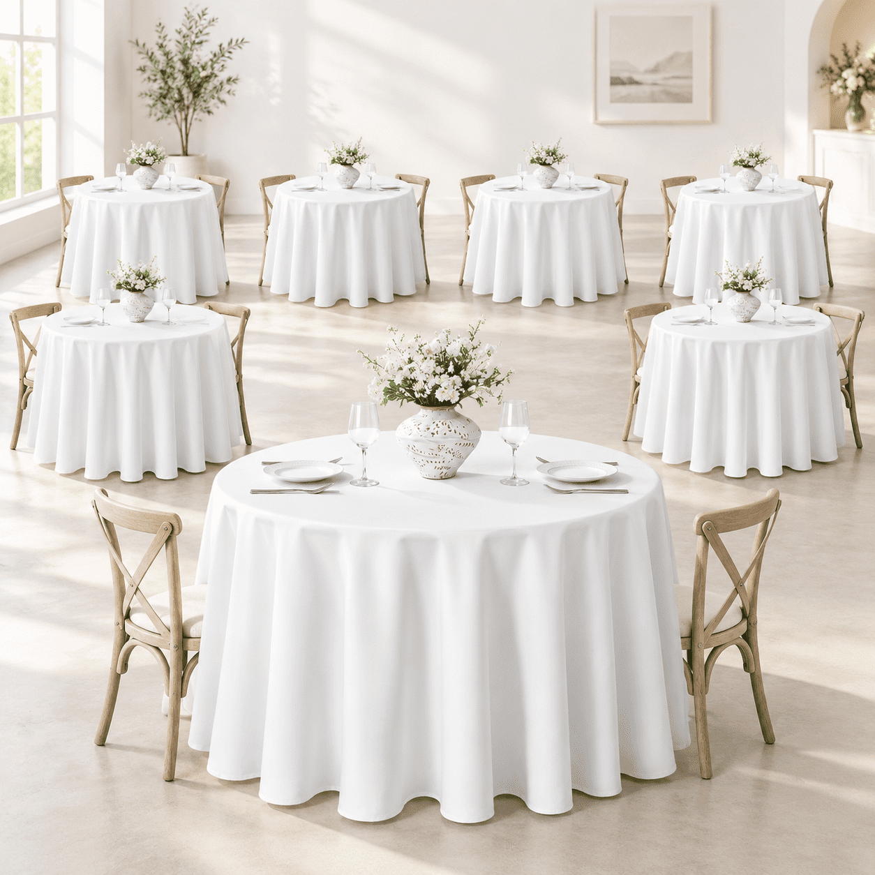 Round Tablecloth 132inch 10 Pack Polyester Table Cloth White - Walmart.com