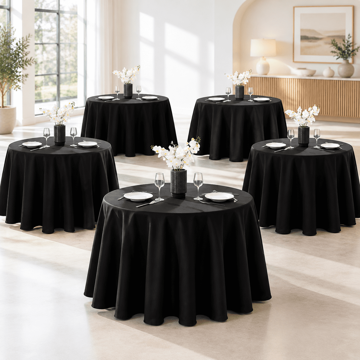 Round Tablecloth 132inch 6 Pack Polyester Table Cloth Black - Walmart.com