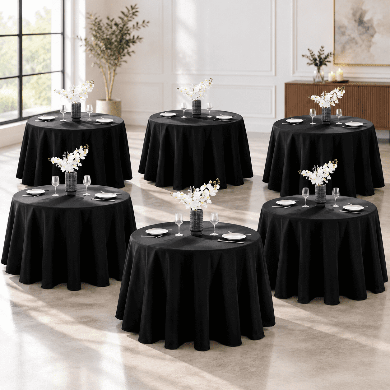 Round Tablecloth 132inch 6 Pack Polyester Table Cloth Black - Walmart.com