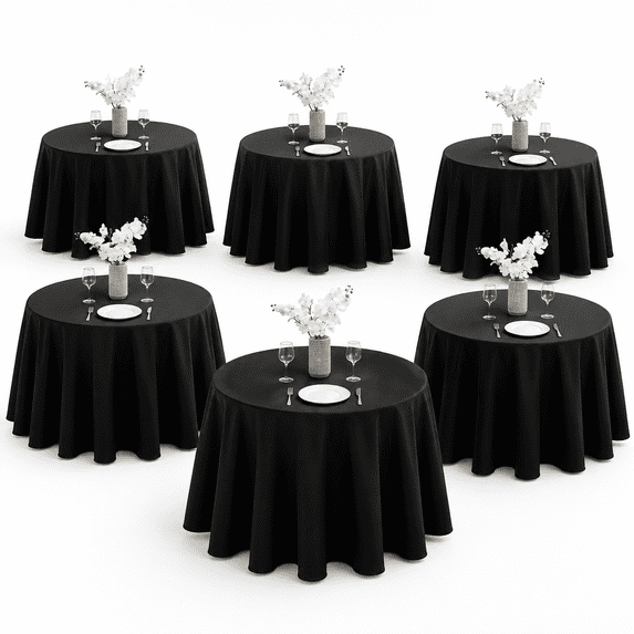 Round Tablecloth 132inch 6 Pack Polyester Table Cloth Black - Walmart.com