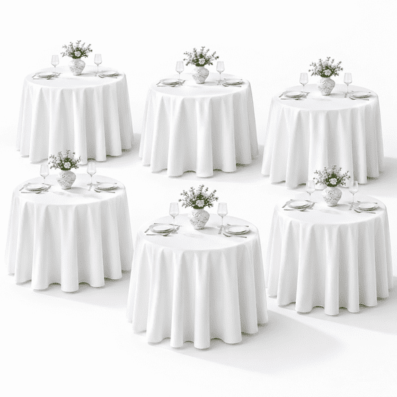 Round Tablecloth 132inch 6 Pack Polyester Table Cloth White - Walmart.com