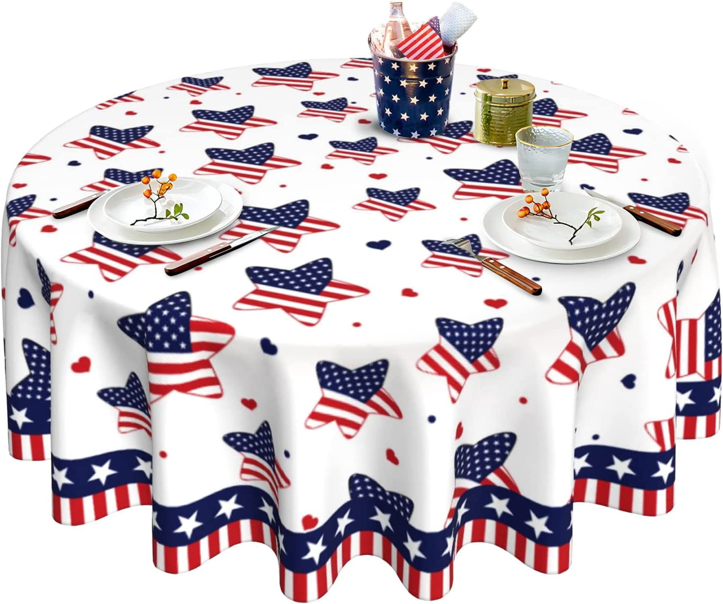 Round Tablecloth 60 Inch 4th of July Table Cloth Patriotic American ...