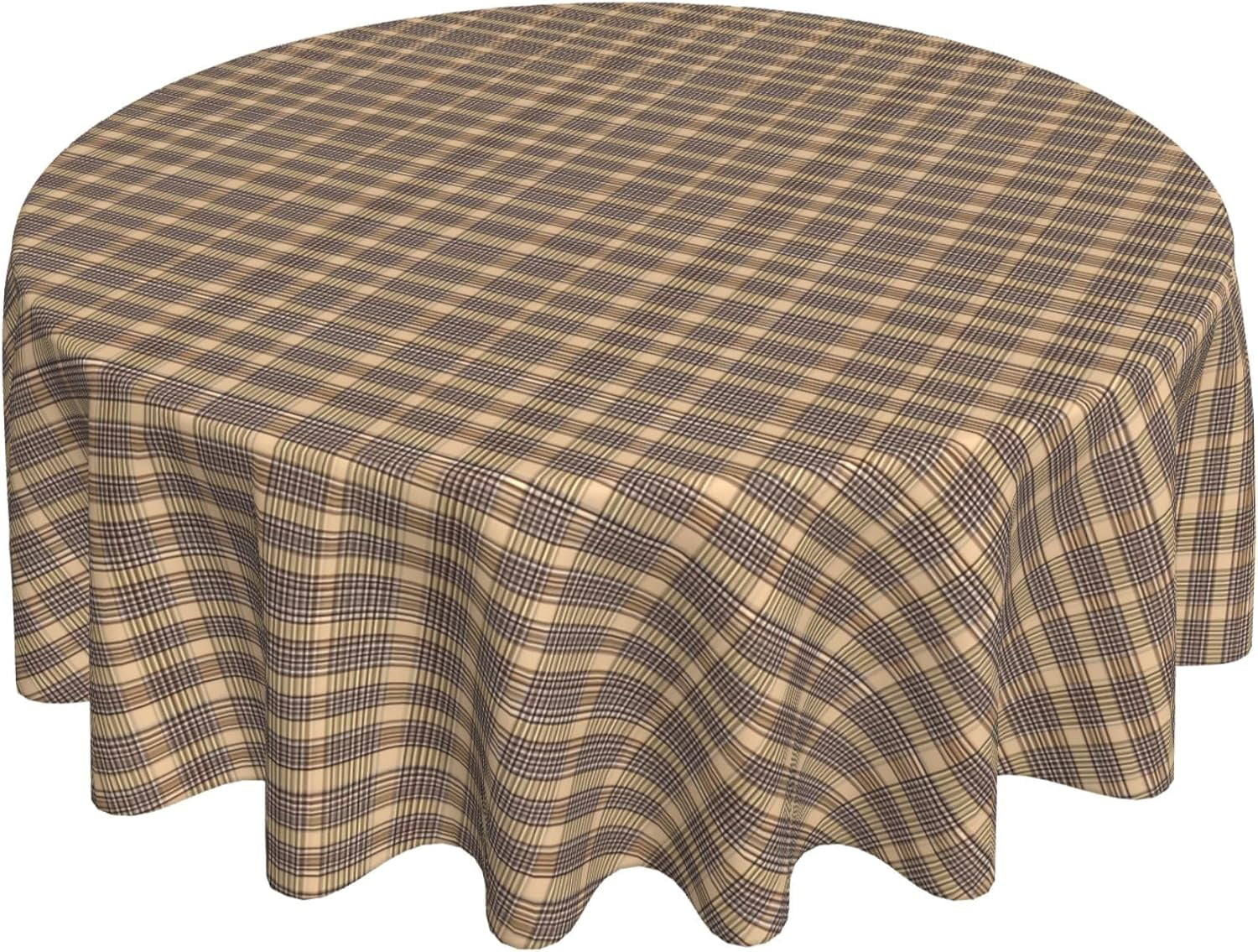 Round Tablecloth 60 Inch, Brown Glen Plaid Table Cloth Round Cover ...