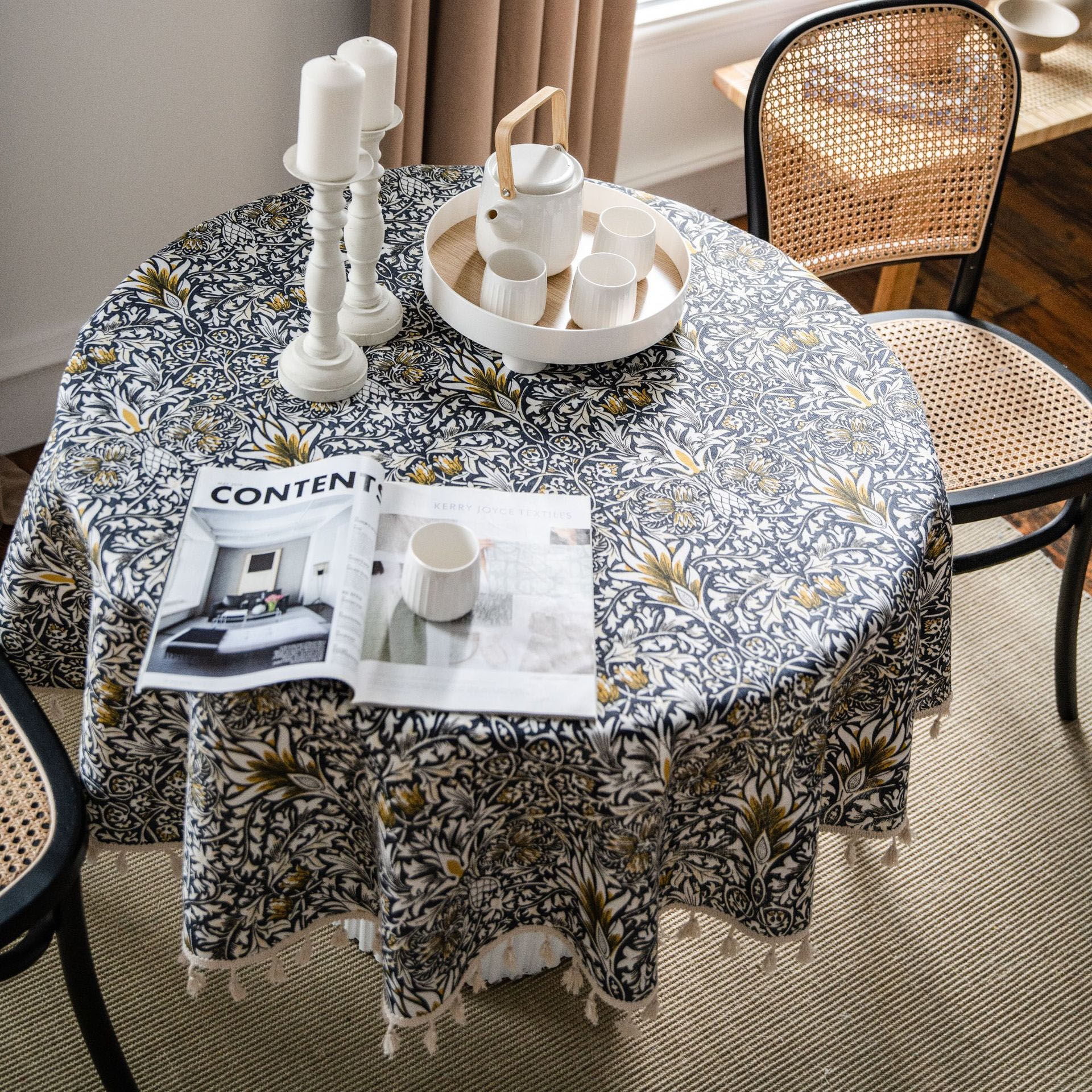 Round Tablecloth 60 Inch,Circle Tablecloth with Tassel, Cotton Linen ...