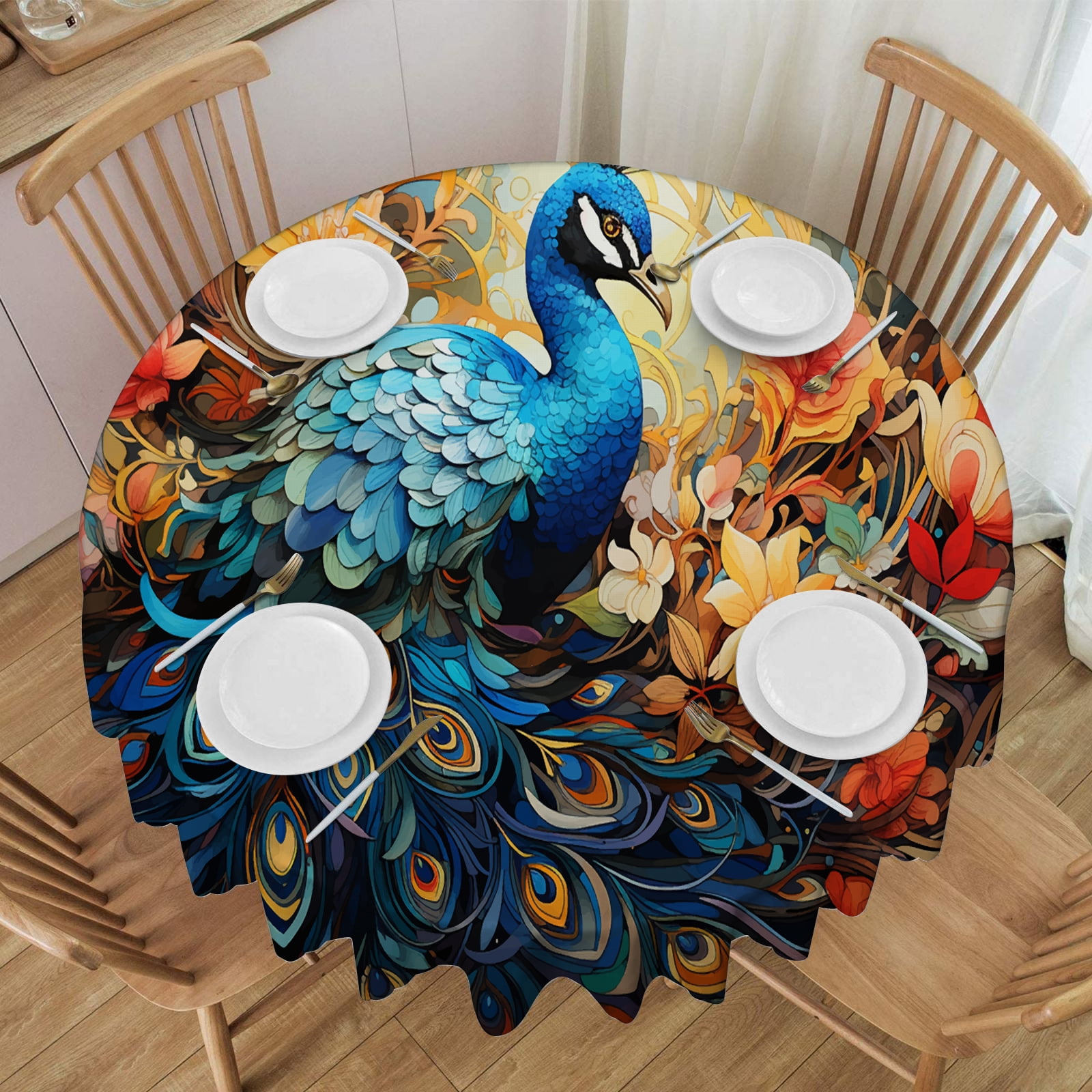 Round Tablecloth 60 Inch, Experience The Vibrant Colors And Dynamic Movement Waterproof Heat ...