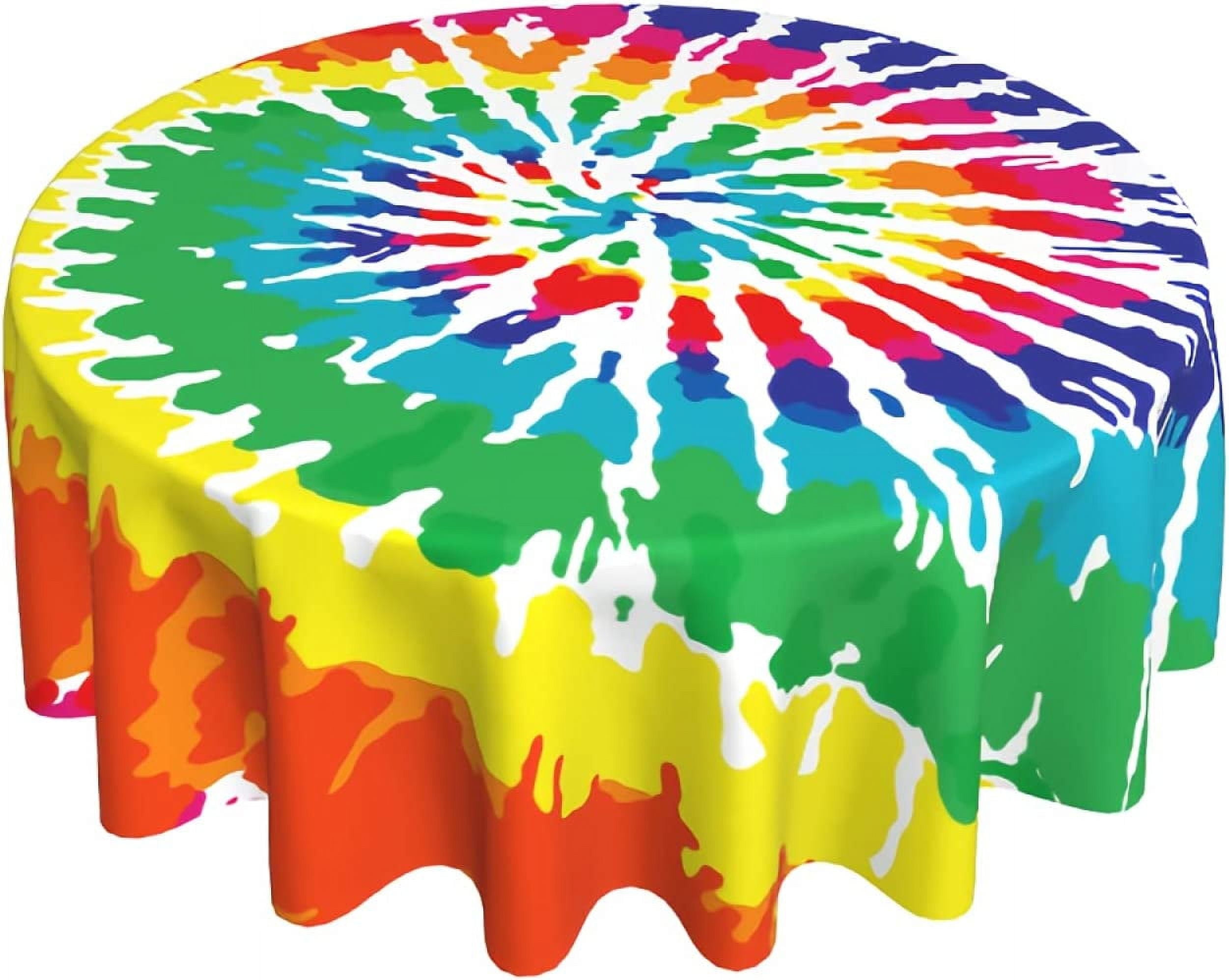 Round Tablecloth 60 Inch Tie Dye Colorful Spring Summer Table Clothes ...
