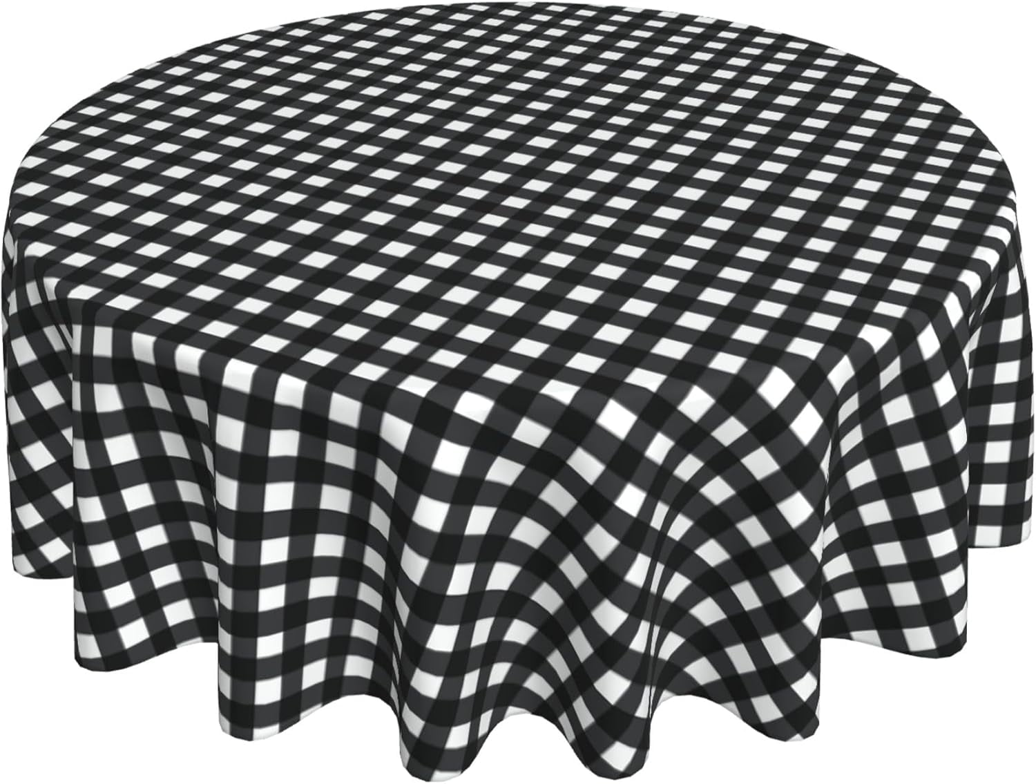 Round Tablecloth 60 Inch, Traditional Black Gingham Round Tablecloths ...
