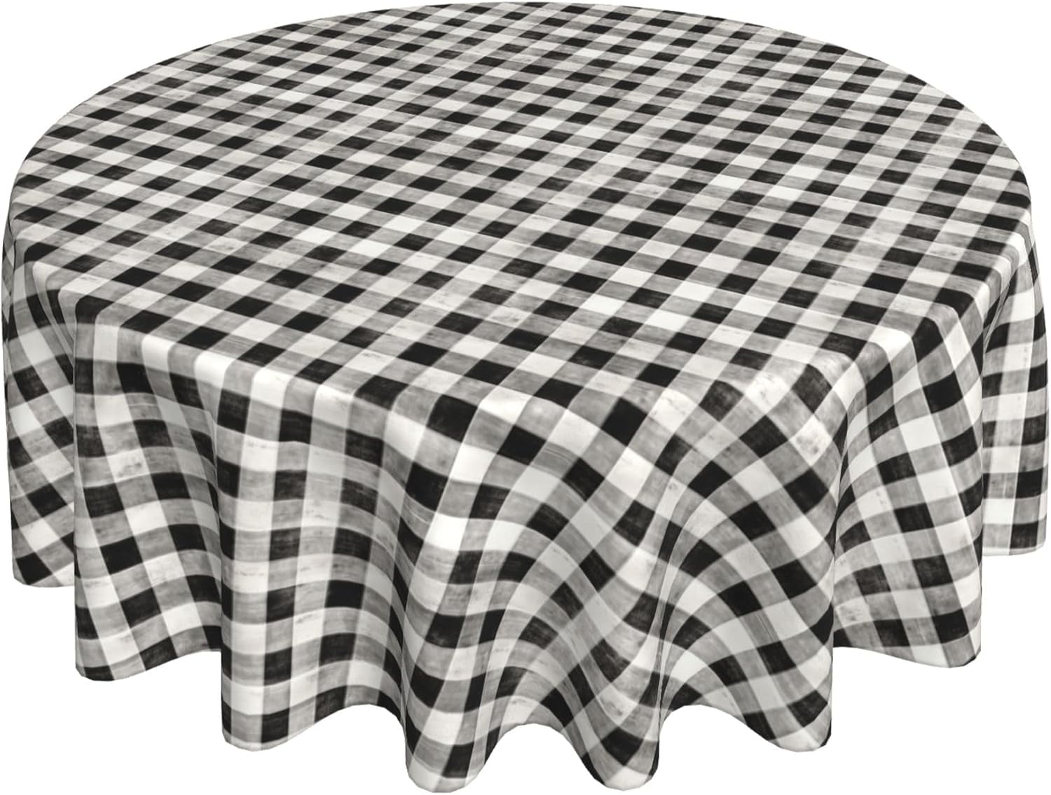 Round Tablecloth 60 Inch, Vintage Black White Checkered Round Table ...