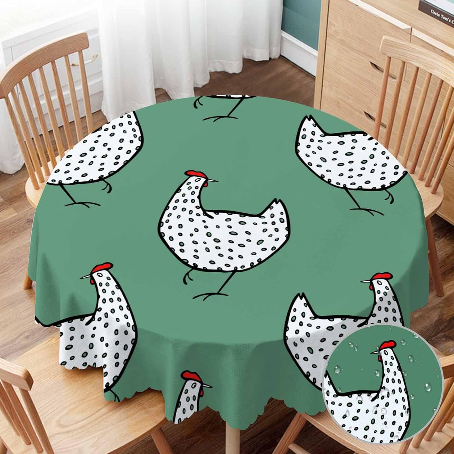 Round Tablecloth 60 inch Chicken Tablecloth Rooster Animal Dot Farm ...