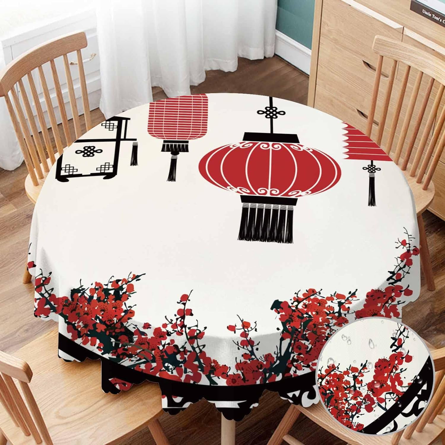 Round Tablecloth 60 inch Chinese Lantern Tablecloth Festival Mid Autumn ...