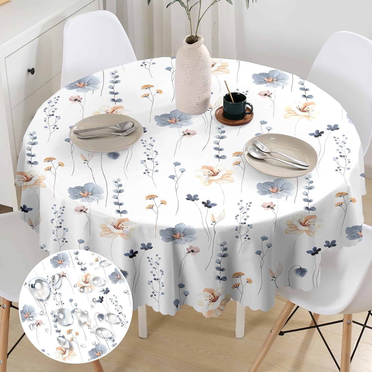 Round Tablecloth 60 inch, Floral Round Table Cloth, Stain Resistance ...