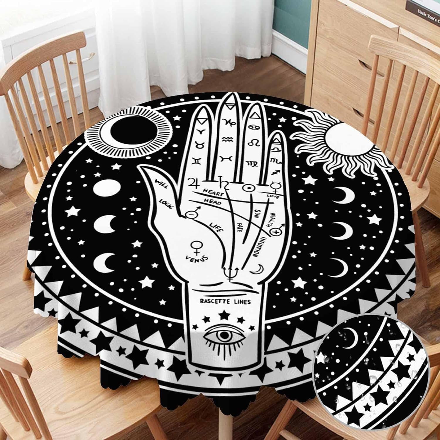 Round Tablecloth 60 inch Fortune Teller Hand Tablecloth Fate Mystic ...