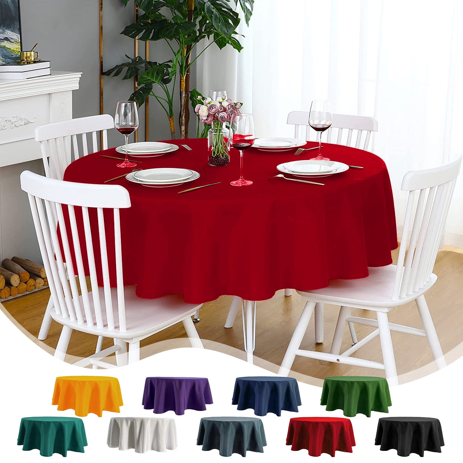 Round Tablecloth 80 Inch | Durable Polyester Spandex Fabric | 9 Color ...
