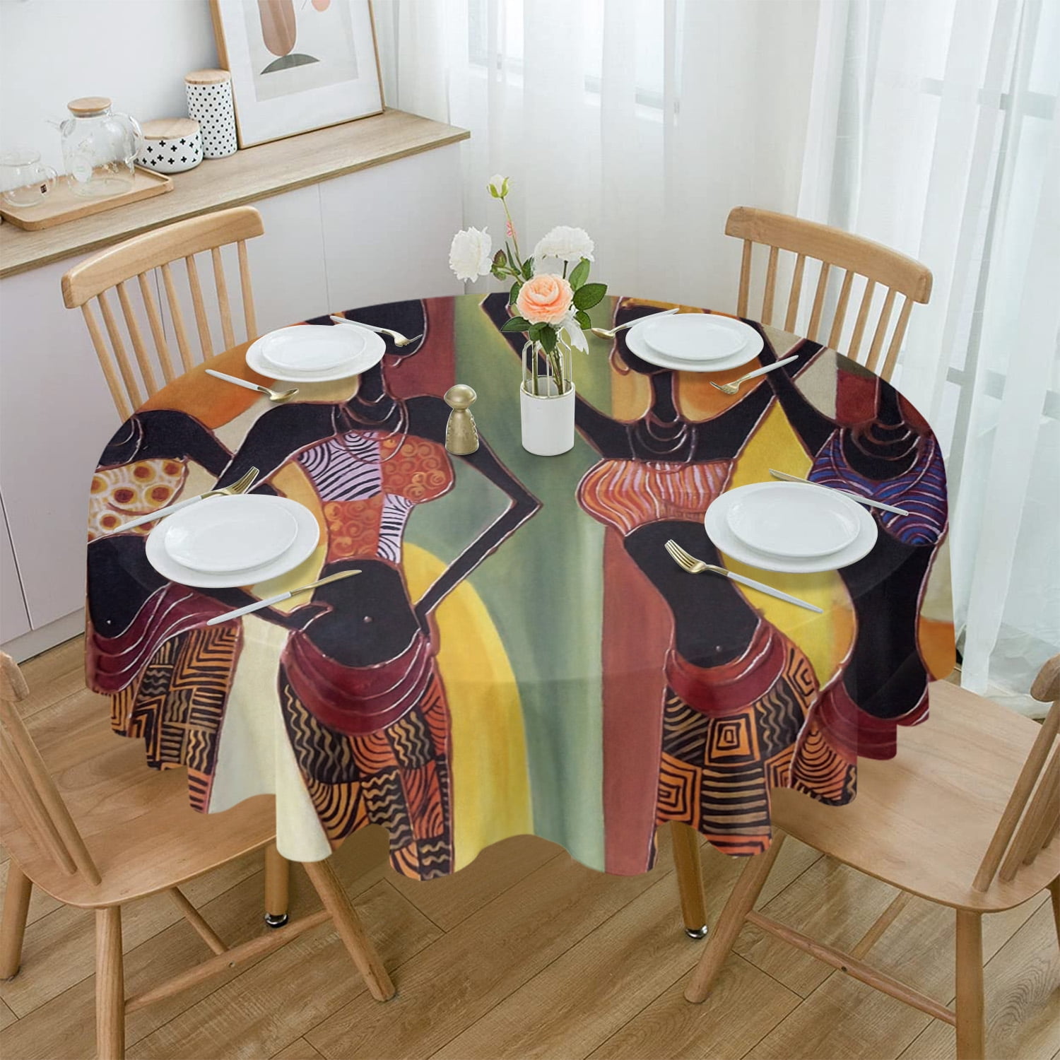 Round Tablecloth African Women Mural Culture Rounds for Dining Table ...