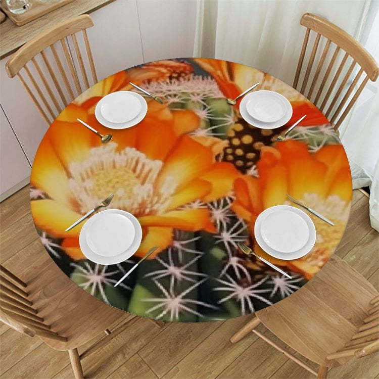 Round Tablecloth Blooming Barrel Cactus Picnic Table Cloth Waterproof ...