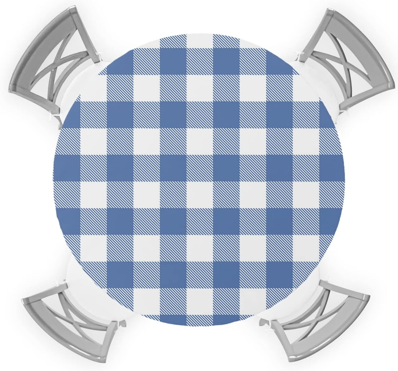 Round Tablecloth,Country Rural Style Blue and White Buffalo Check Plaid ...