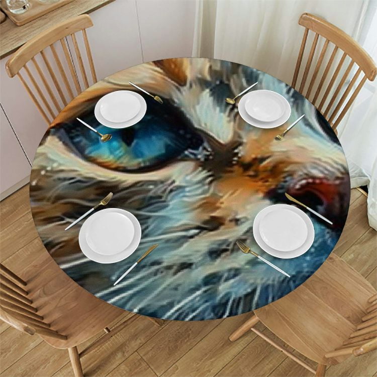 Round Tablecloth Cute Cat Face Polyester Table Cloth Waterproof ...