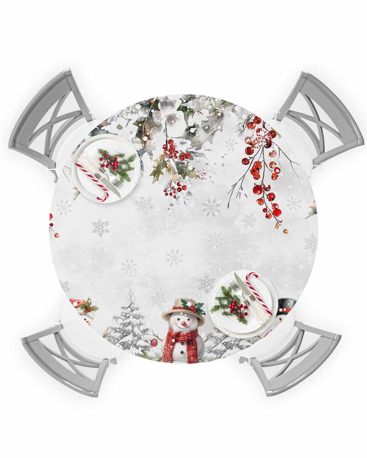 Round Tablecloth with Elastic Christmas Cedar Cones Eucalyptus Leaves ...