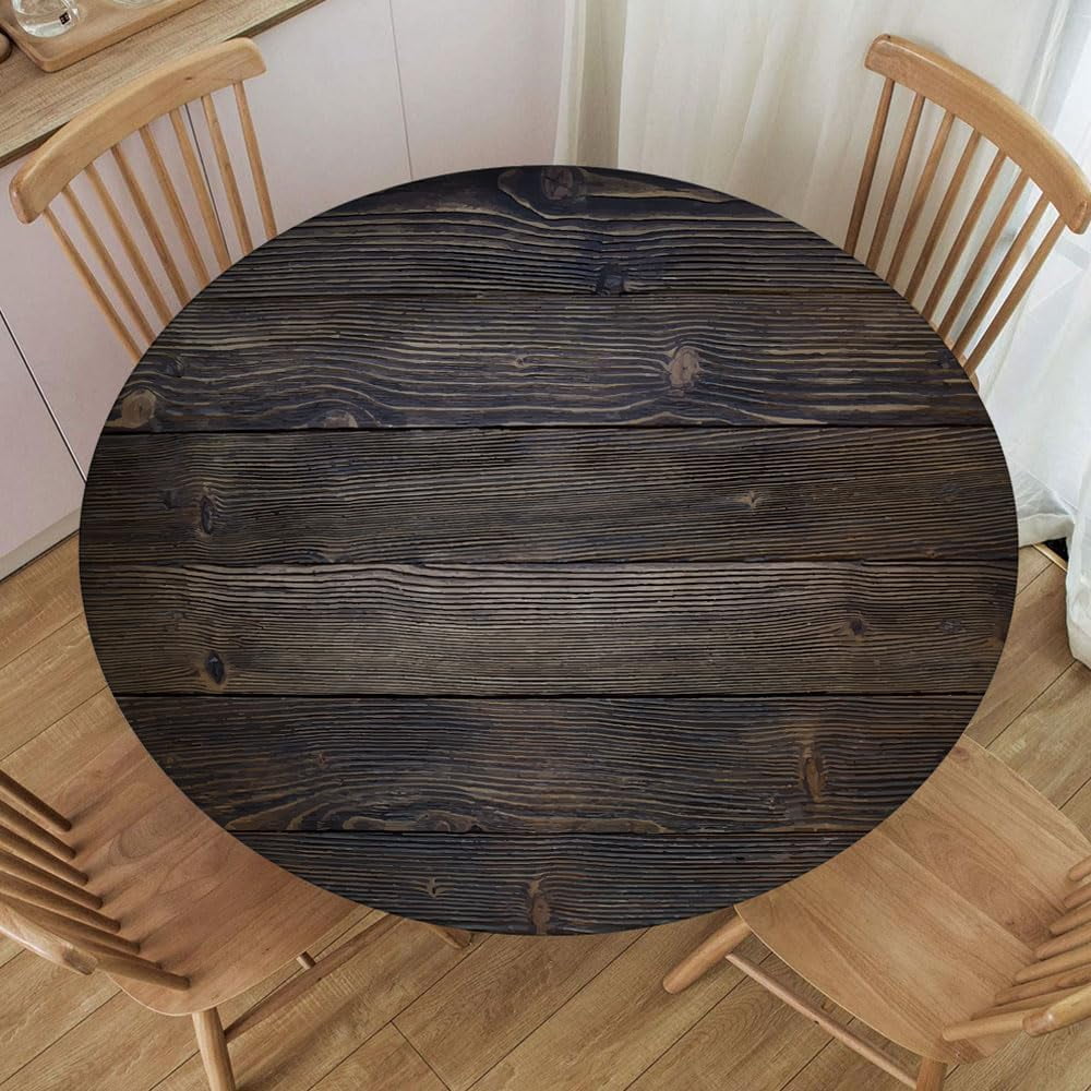 Round Tablecloth with Elastic Edge Wood Texture Background Table Cover ...