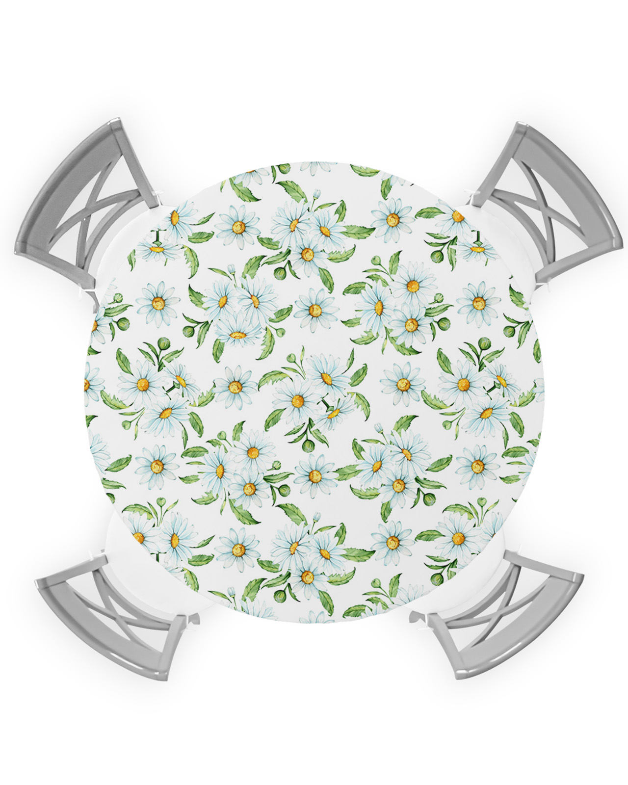 Round Tablecloth with Elastic Spring Daisy Floral White Background ...