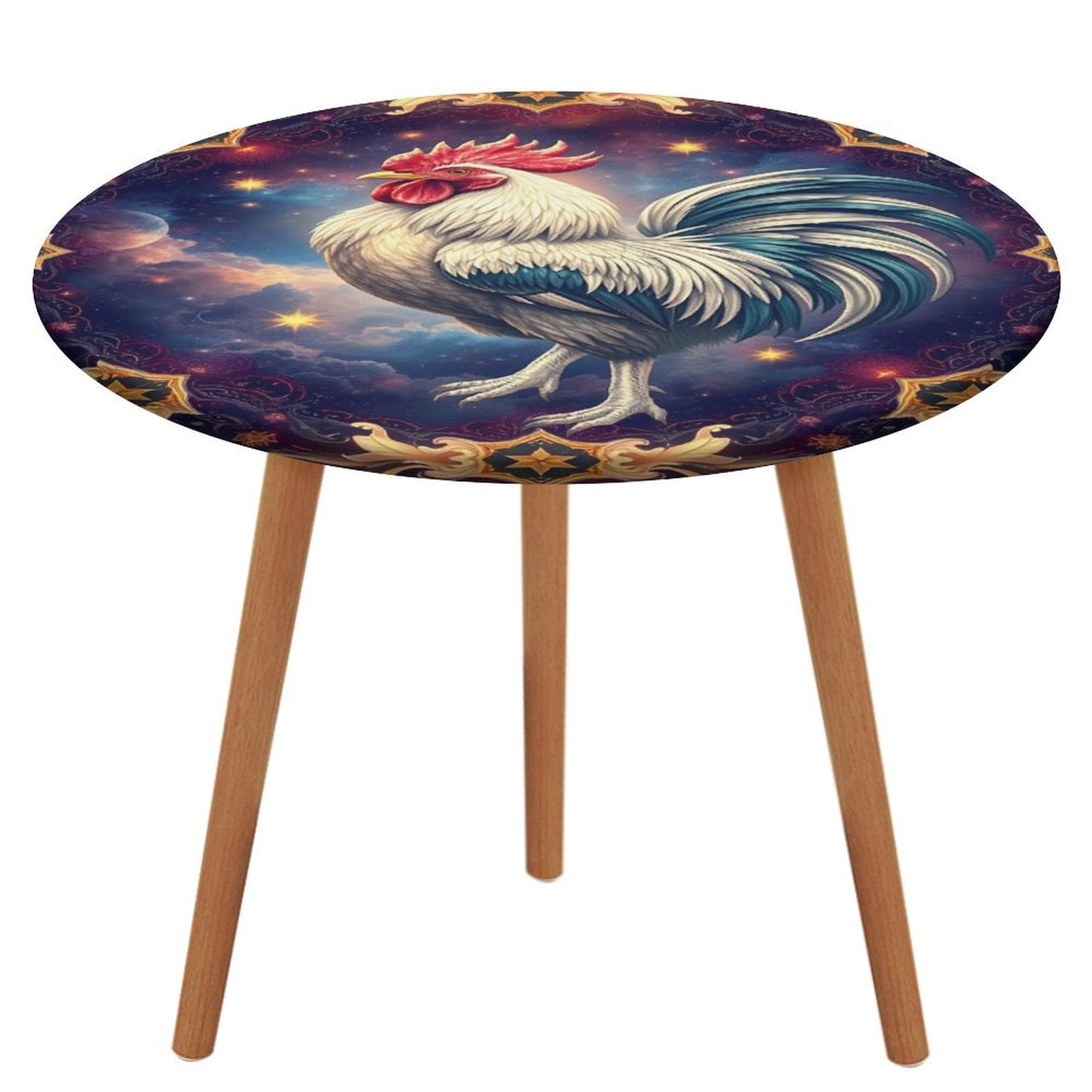Round Tablecloth Farm Retro Male Rooster Waterproof Elastic Table ...