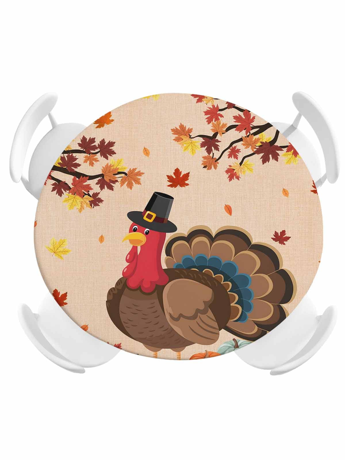 Round Tablecloth Farmhouse Fall Thanksgiving Turkey Elastic Edge Fitted ...