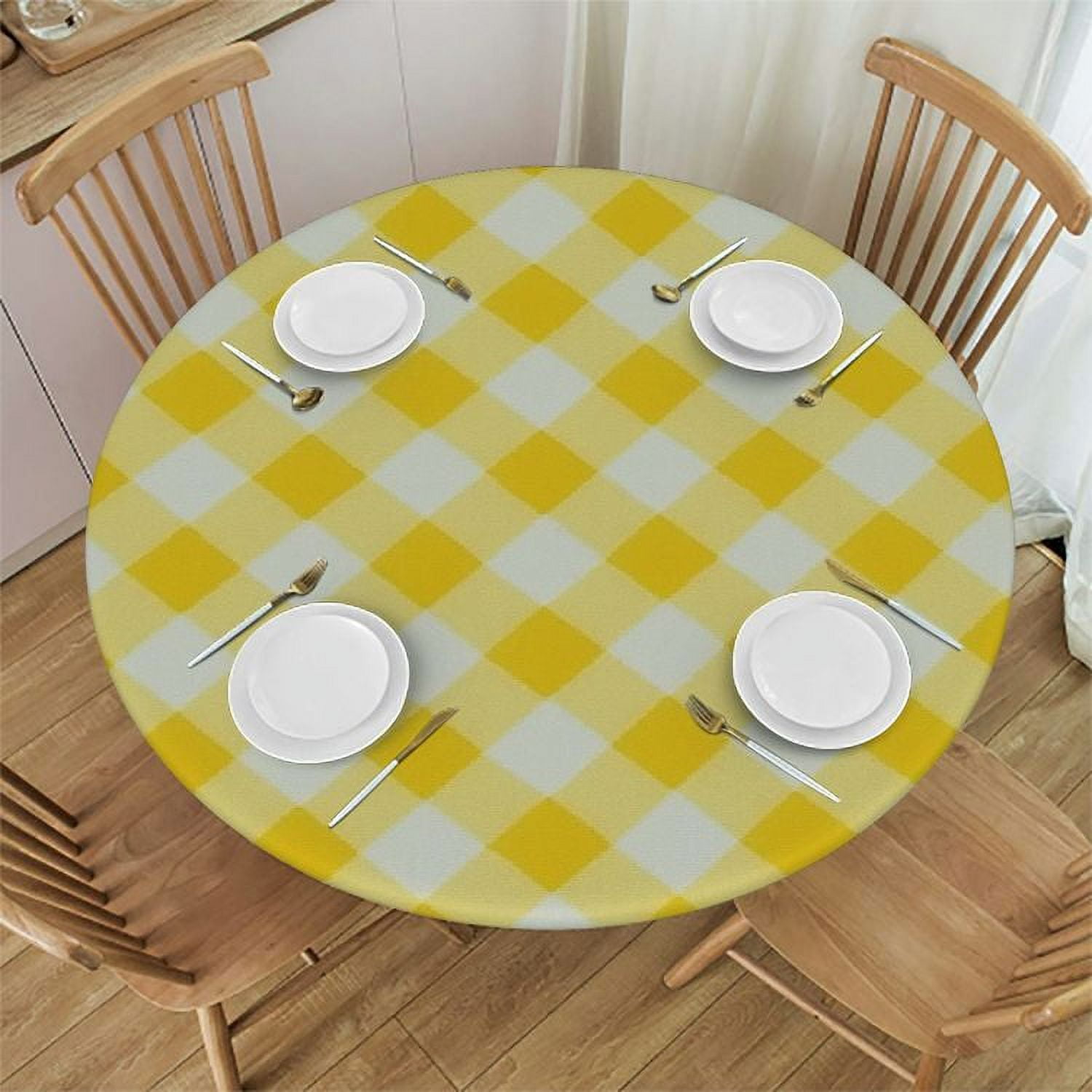 Round Tablecloth -Fitted with Elastic, Vinyl with Flannel Back, Fits ...
