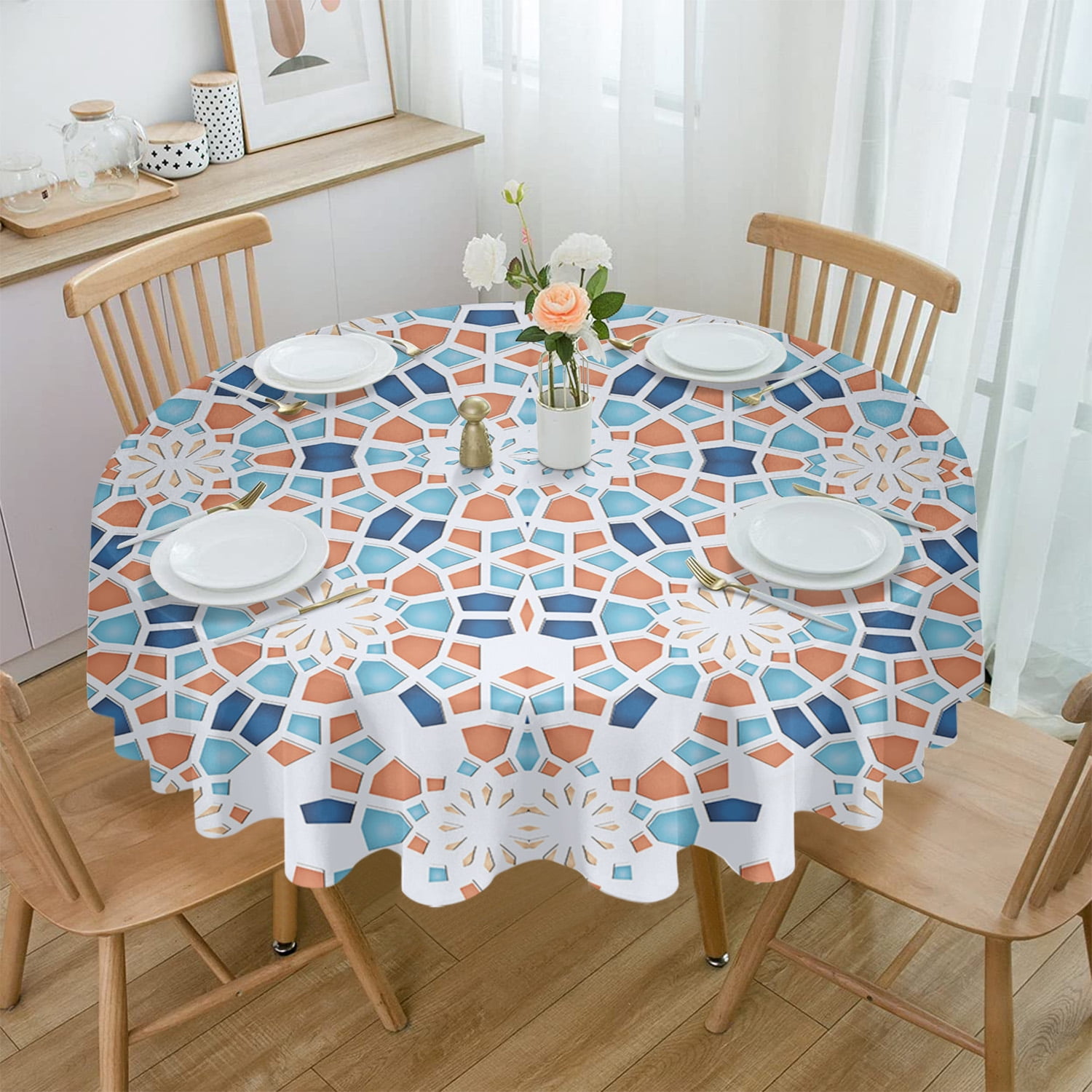 Round Tablecloth Gradient Color Block Celadon Textures for Dining Table ...