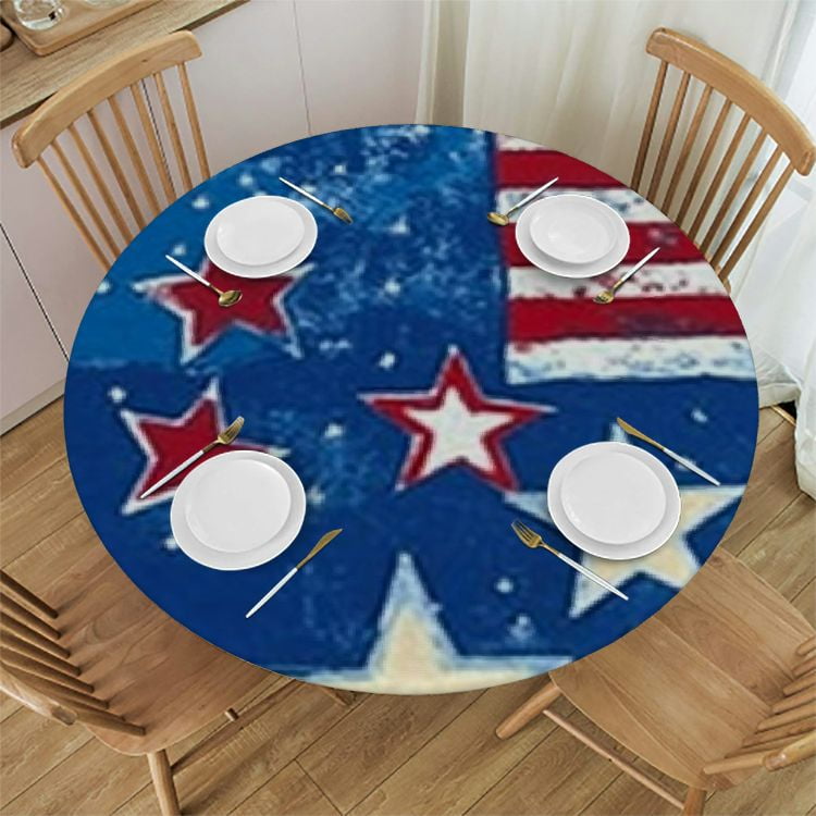 Round Tablecloth Patriotic American Stars Fitted Elastic Waterproof ...