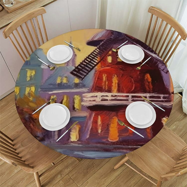 Round Tablecloth, Tablecloth for Side Table, Painting of in Paris City ...