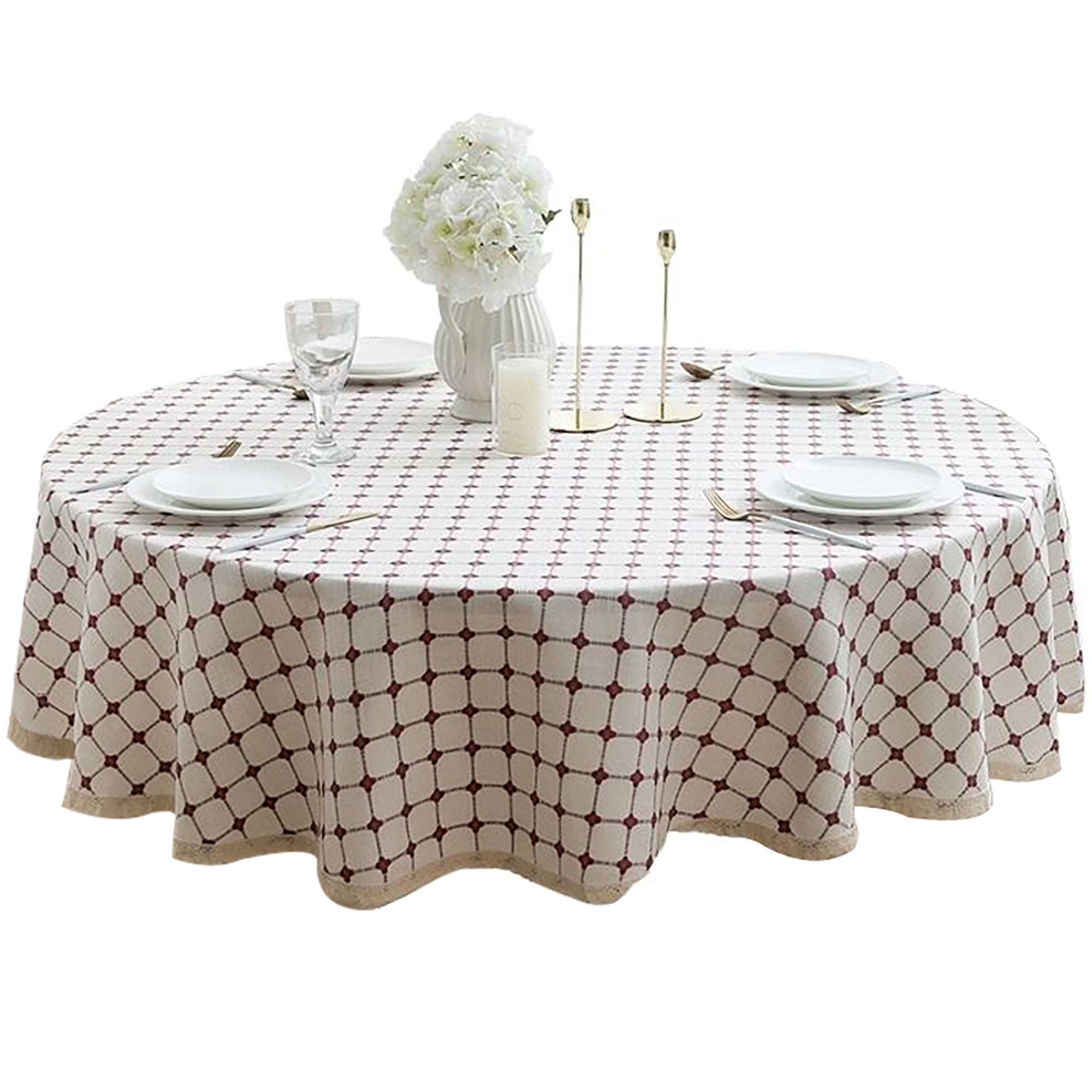 Round Tablecloth,Thicken Plaid Tablecloth With Lace,cotton Linen Blend ...