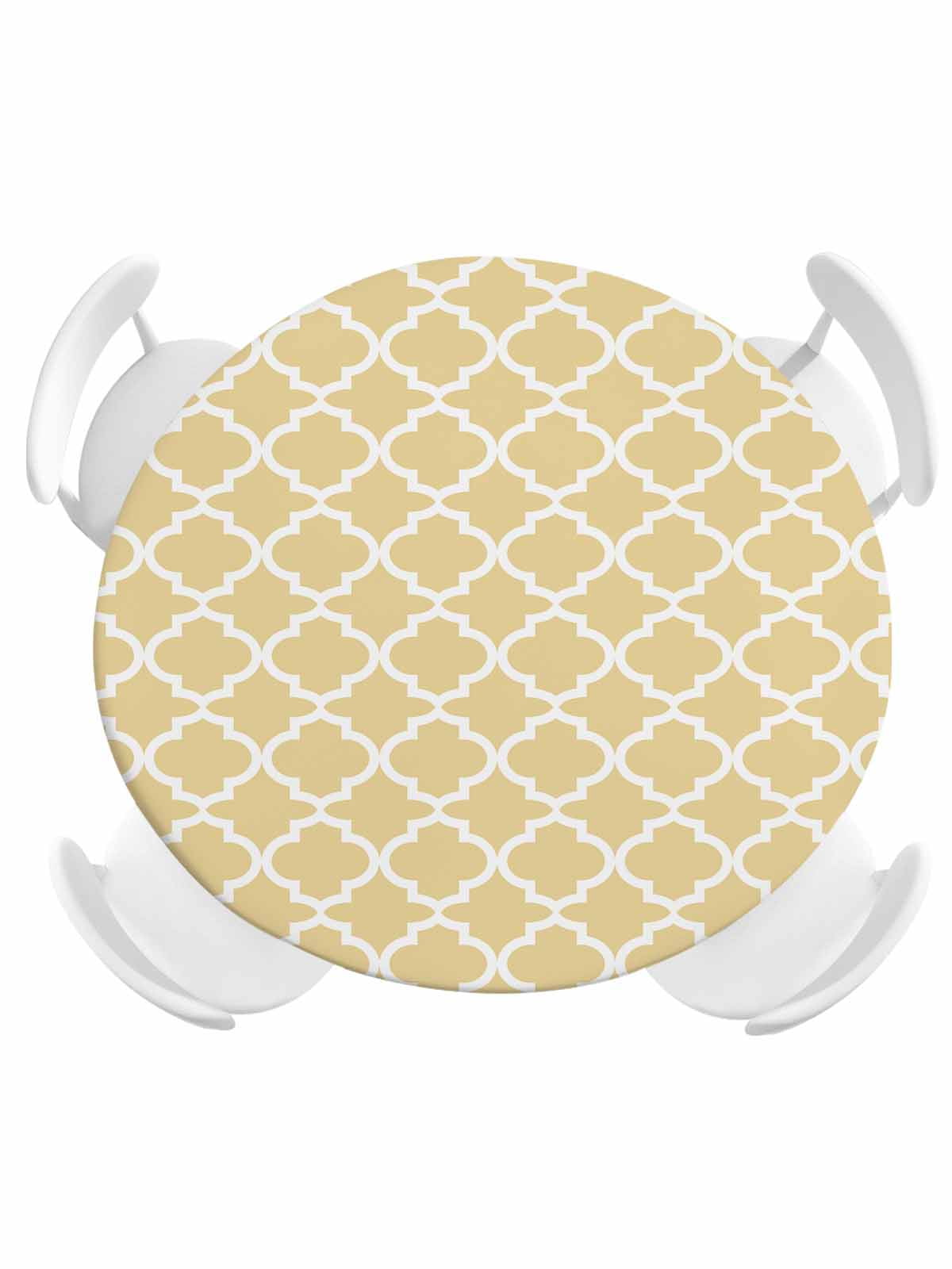 Round Tablecloth Yellow White Geometric Elastic Edge Fitted Minimalist ...