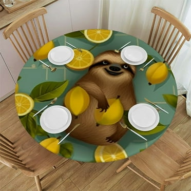 52 inch round sloth tablecloth – waterproof, elastic edge, polyester ...